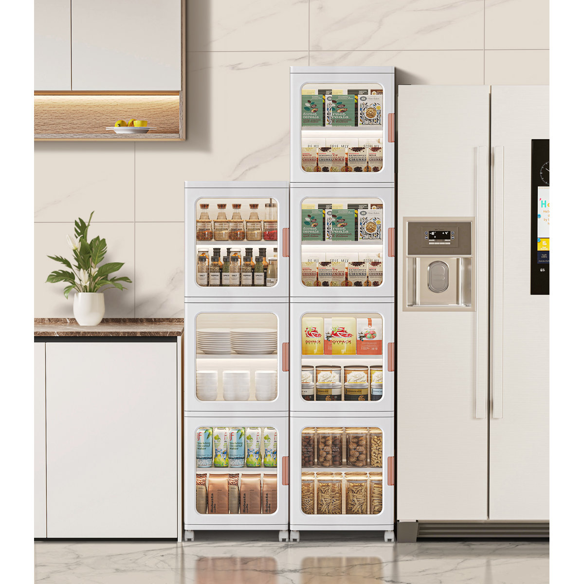 Rebrilliant 4-Tier Tall Bathroom Storage Cabinet Narrow Freestanding Bathroom Cabinet with Doors ...